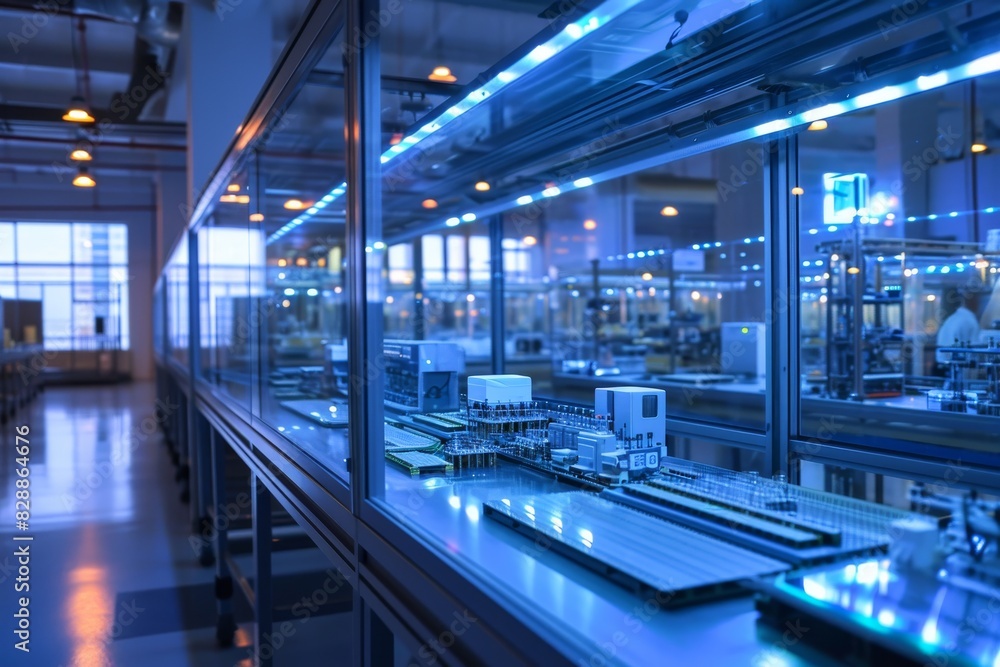 Intelligent factory internal display model, A lit-up model of an oil ...