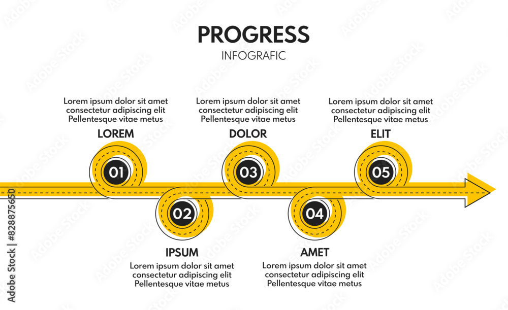 5 steps road map or timeline progress infographic, vector template ...