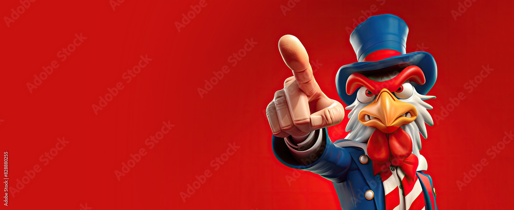 Angry Rooster Dressed as Uncle Sam on a Red Background with Space for ...