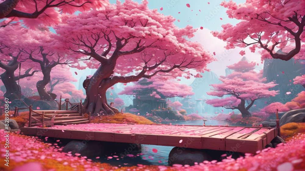 Pink Forest Game Background With Floating Platforms Depicted In A Cartoon Illustration Features