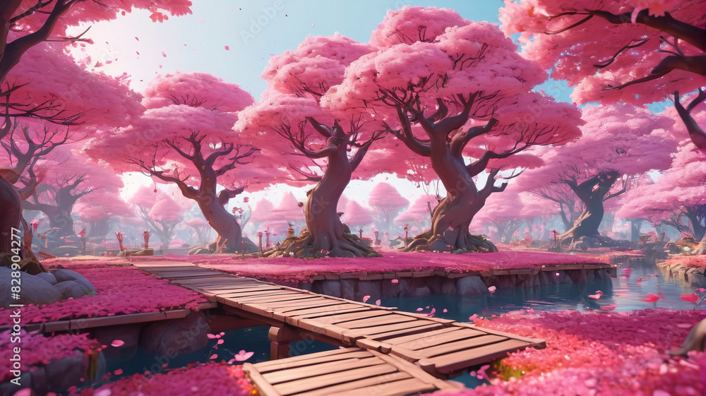 Pink Forest Game Background With Floating Platforms Depicted In A Cartoon Illustration Features