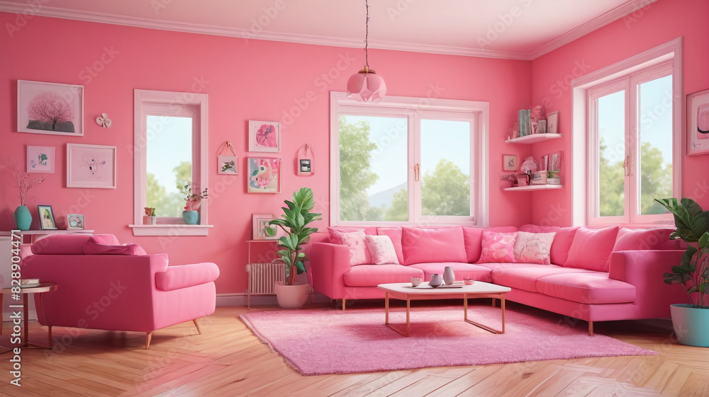 Living room interior furniture and decorative elements portrayed in ...