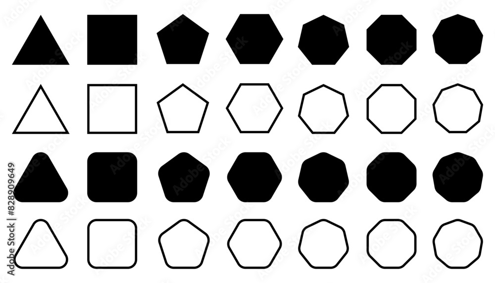 Geometric shapes set with rounded corners, triangle square pentagon ...
