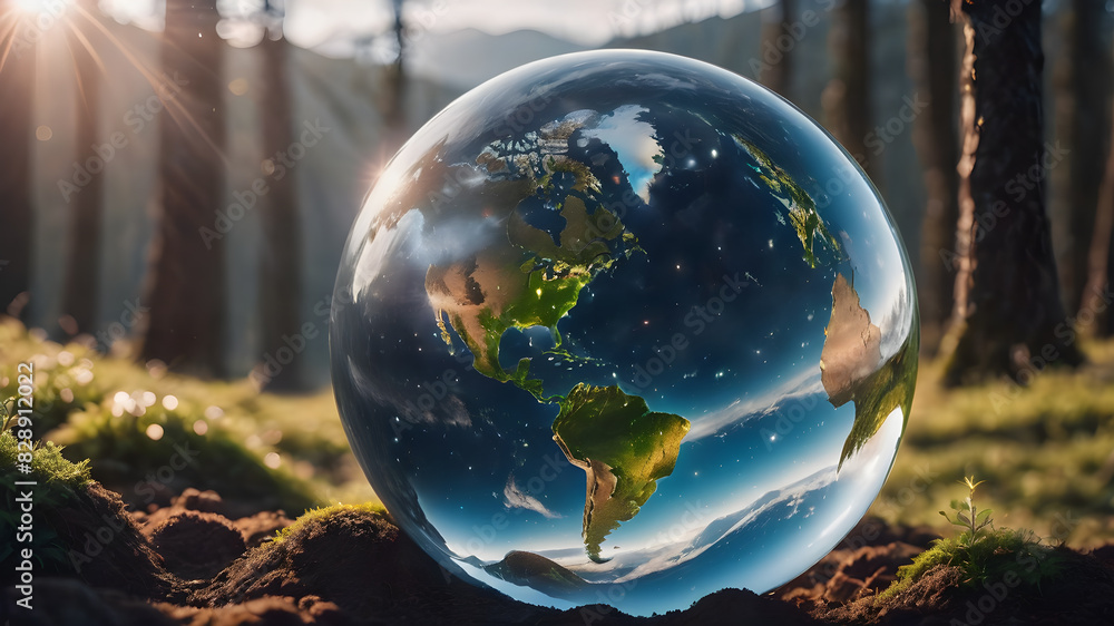 World globe cystal glass in nature.. Environmental conservation World ...