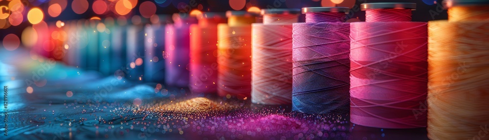 3D render of needle and thread, digital tailors chalk, holographic ...
