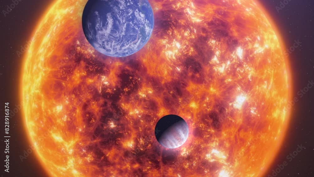 Solar System with eight planets, large sun and asteroid fields 3d ...