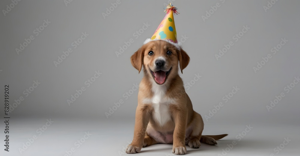 cute dog wearing party hat isolate on white background. birthday ...