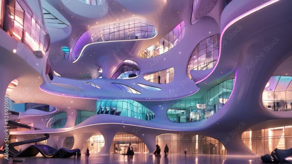 A large building covered in bright lights, showcasing a futuristic ...