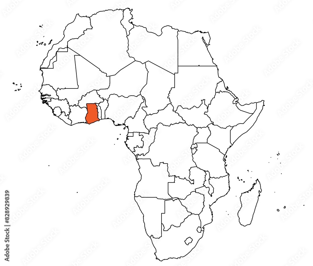 Outline of the map of the Ghana with other countries of the continent ...