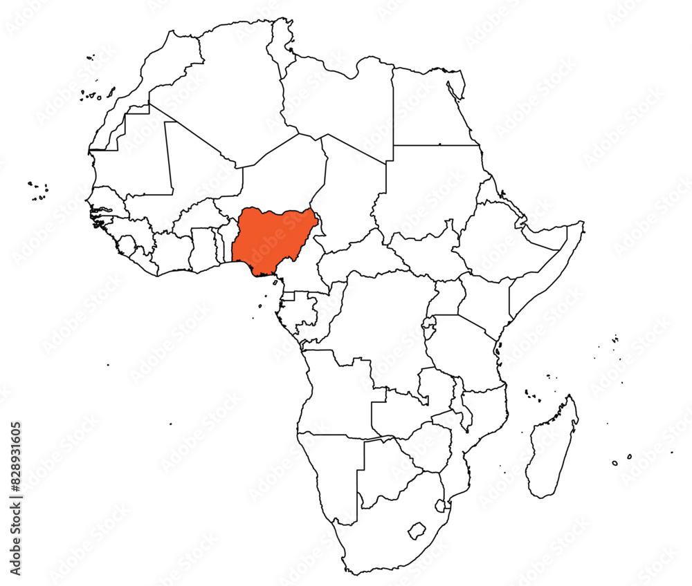 Outline of the map of the Nigeria with other countries of the continent ...