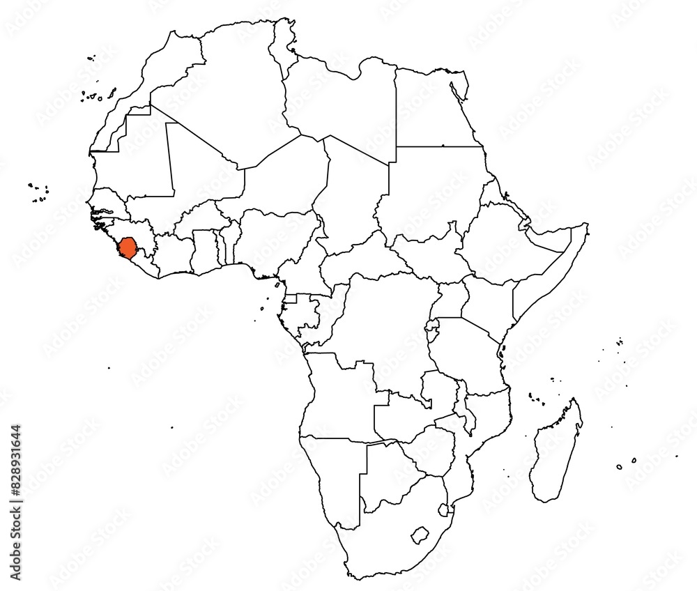Outline of the map of the Sierra Leone with other countries of the ...