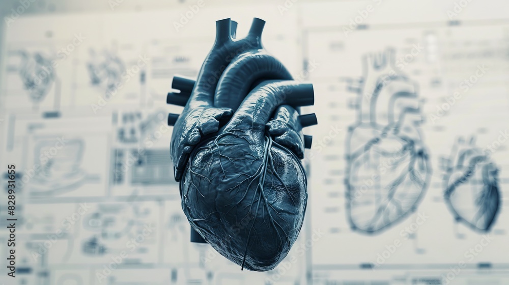 Anatomical blueprint of a human heart crosssection, detailed and muted ...