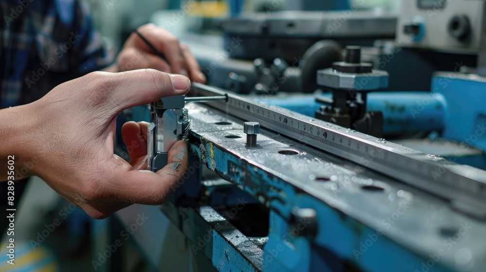 Foto de Quality control manufacturing.Hands of an engineer measures a ...
