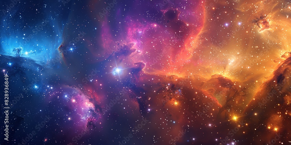 Cosmic background with vibrant galaxies, stars, and nebulae, creating a ...