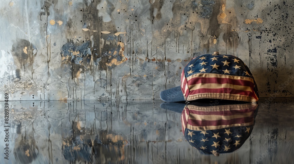 Honoring fallen soldiers with a folded American flag and cap, captured ...