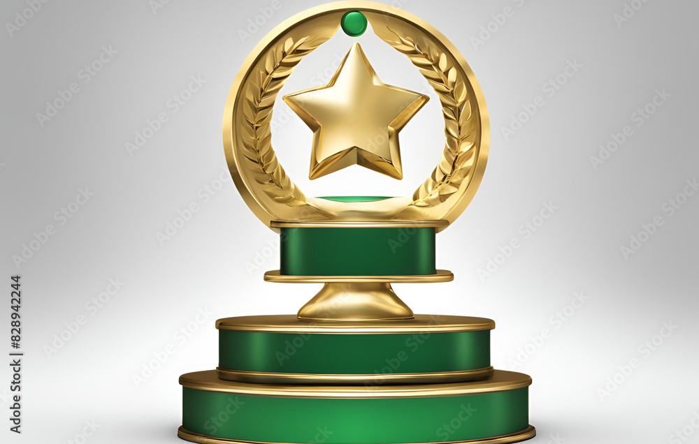 Gold trophy with star on white background, Golden Label Award Plaque ...