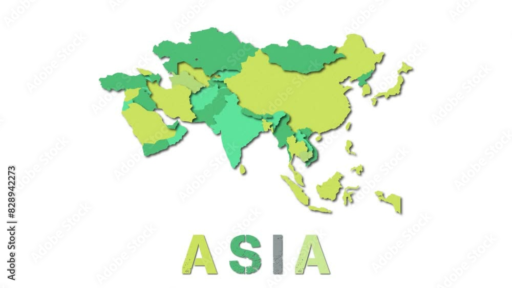 Asia map with paper regions. Animated continent map growing from ...