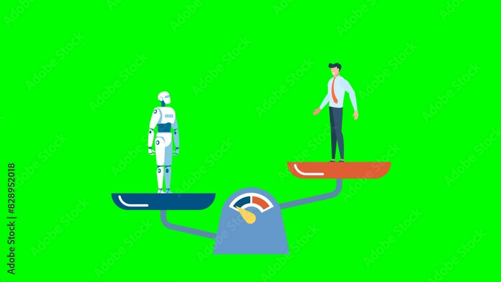 Vidéo Stock Balance scales human vs robot. Competition artificial ...