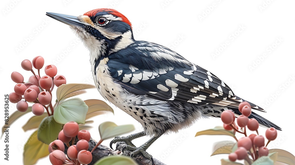 cute cartoon juvenile Woodpecker Picidae family with black white and ...
