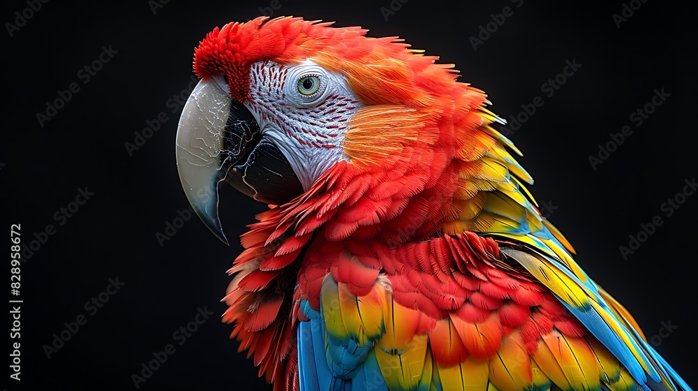 juvenile Jamaican Red Macaw Ara gossei with red blue and yellow ...
