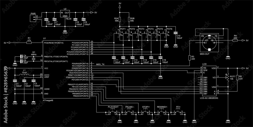 Schematic diagram of electronic device. Vector technical drawing ...