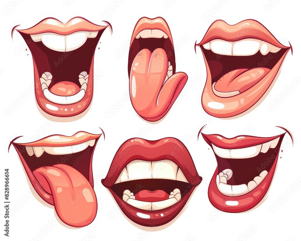 Cartoon Mouths Set: Expressive Lips with Tongues for Animated Emotions ...