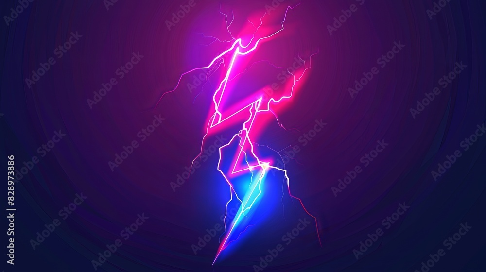 Neon lightning bolt icon. Glowing neon thunder flash sign, electrical ...