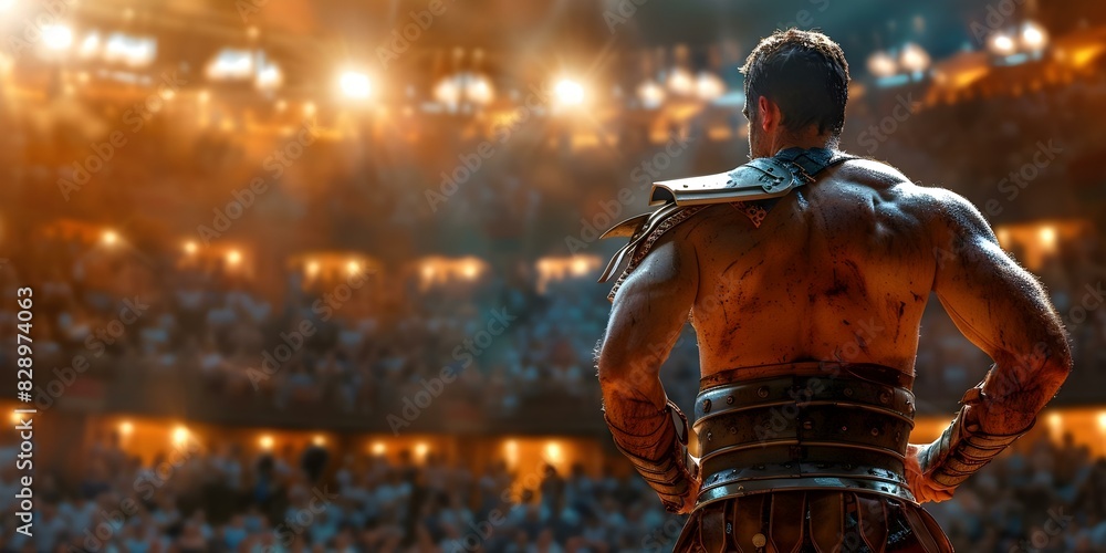 Ilustração do Stock: Roman gladiator in arena with realistic crowd art ...