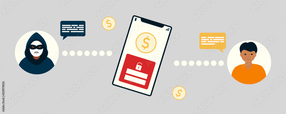 Dialogue between man and phone scammer. Phishing fraud concept. Online ...