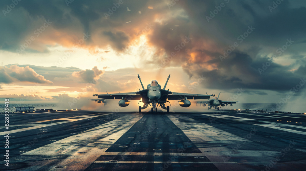 panoramic view of a generic military aircraft carrier, ship, navy ...