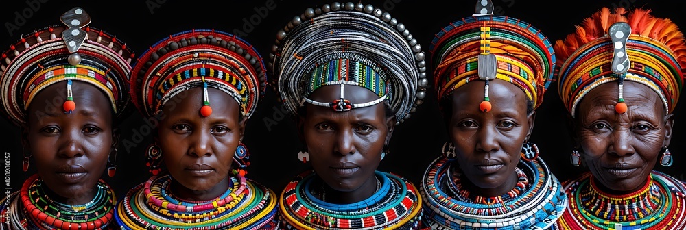 East African indigenous people vivid traditional attire telephoto ...