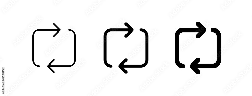Editable vector loop repeat icon. Black, transparent white background ...