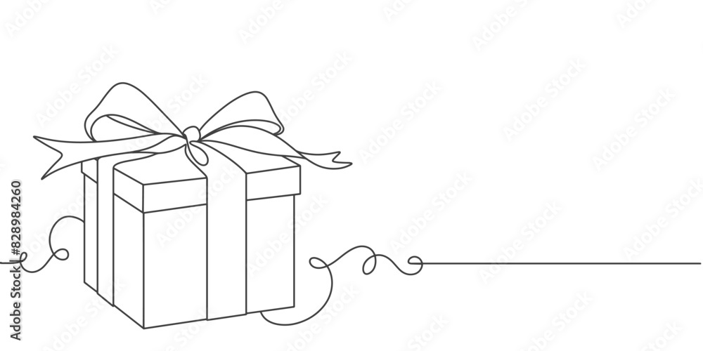line art drawing of gift box. Wrapped surprise package for christmas or ...