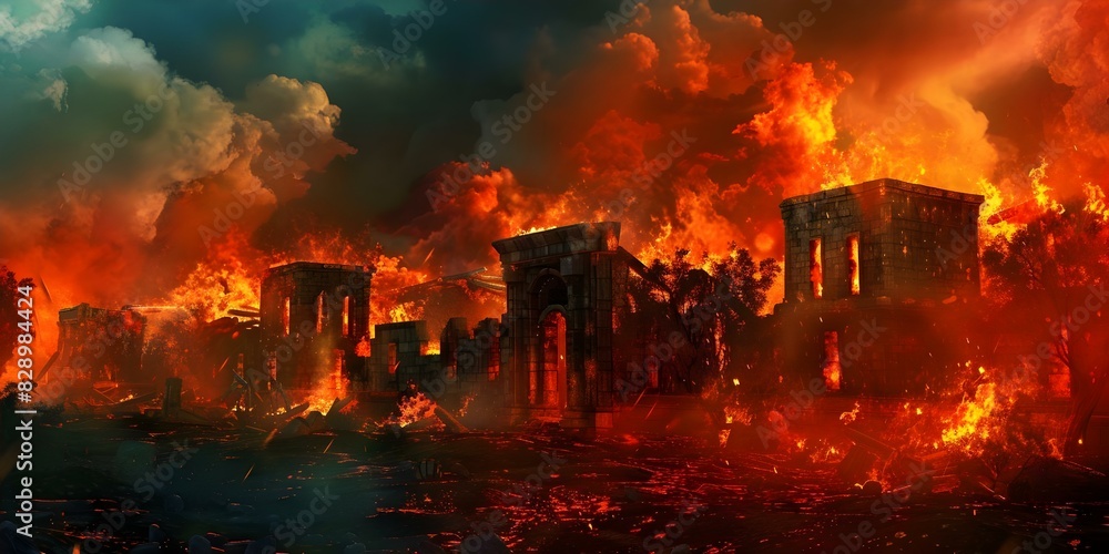 Viking raiders assault a burning medieval village in D. Concept ...