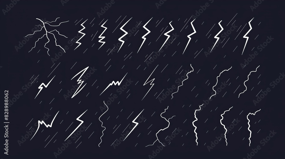 Set of lightning outline icons, illustrating electric flashes of power ...