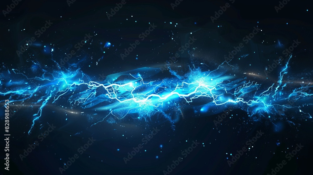 VFX effect of a lightning bolt striking the ground. Blue electric or ...