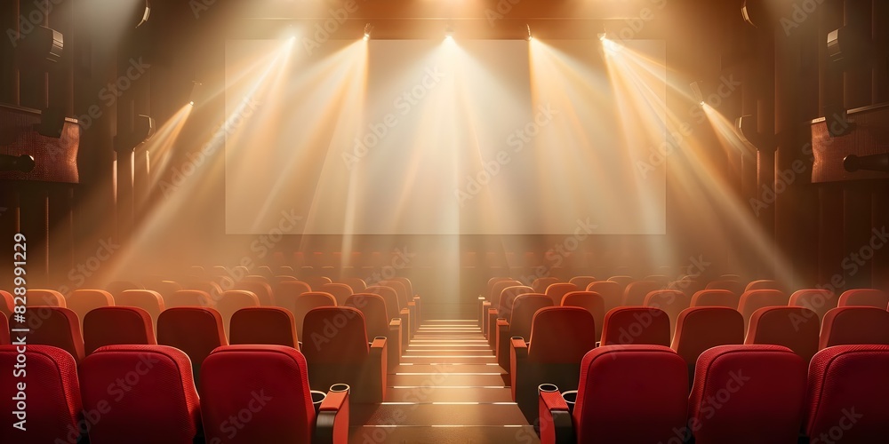 Mockup of empty movie theatre screen with red seats modern cinema ...