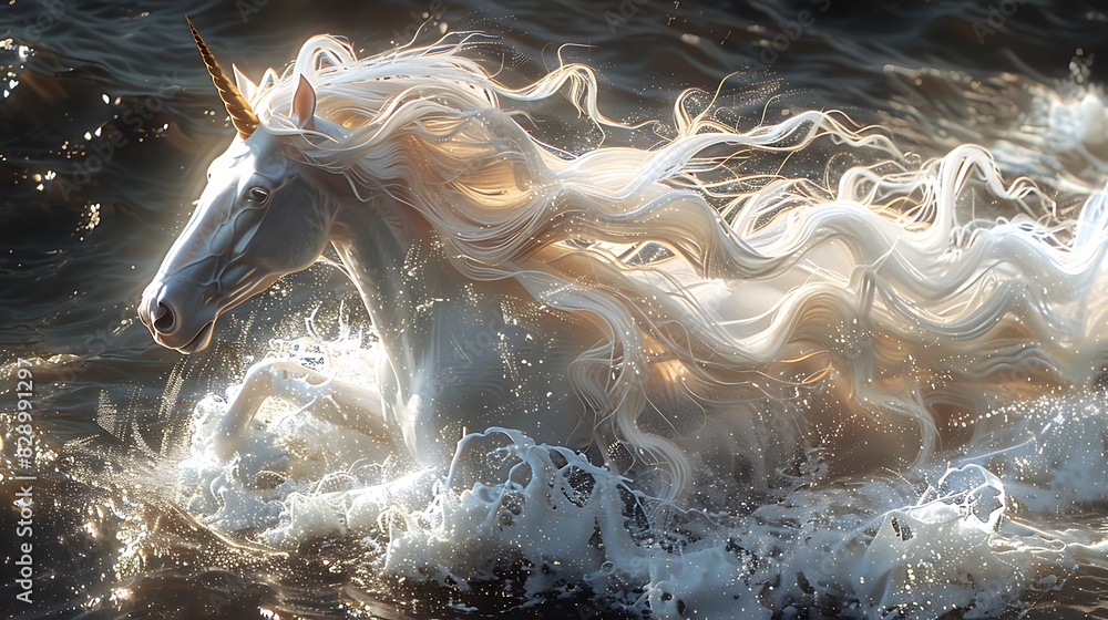 Illustration of mythical creature known a unicorn with a shimmering ...