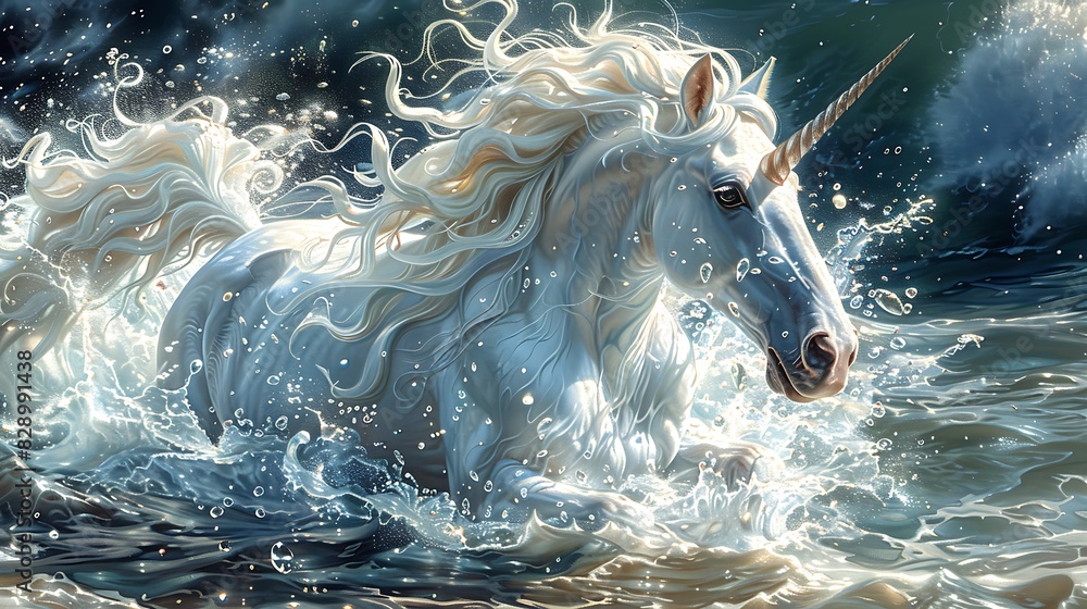 Illustration of mythical creature known a unicorn with a shimmering ...