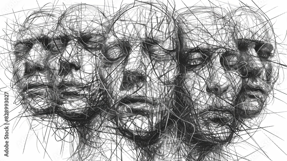 Five people are drawn with a simple pencil. They seem to be different ...