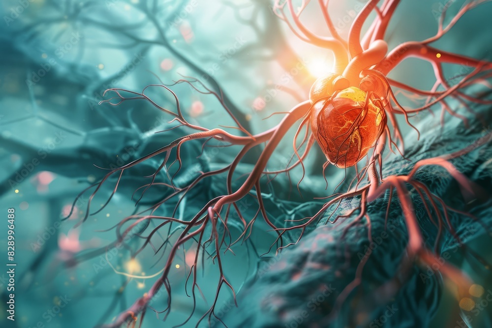 Detailed illustration of the human cardiovascular system, featuring ...