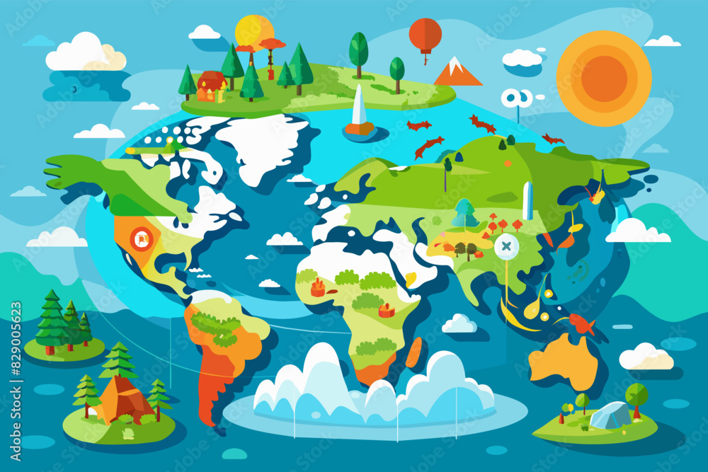 a map of the world with different types of trees, A map displaying ...