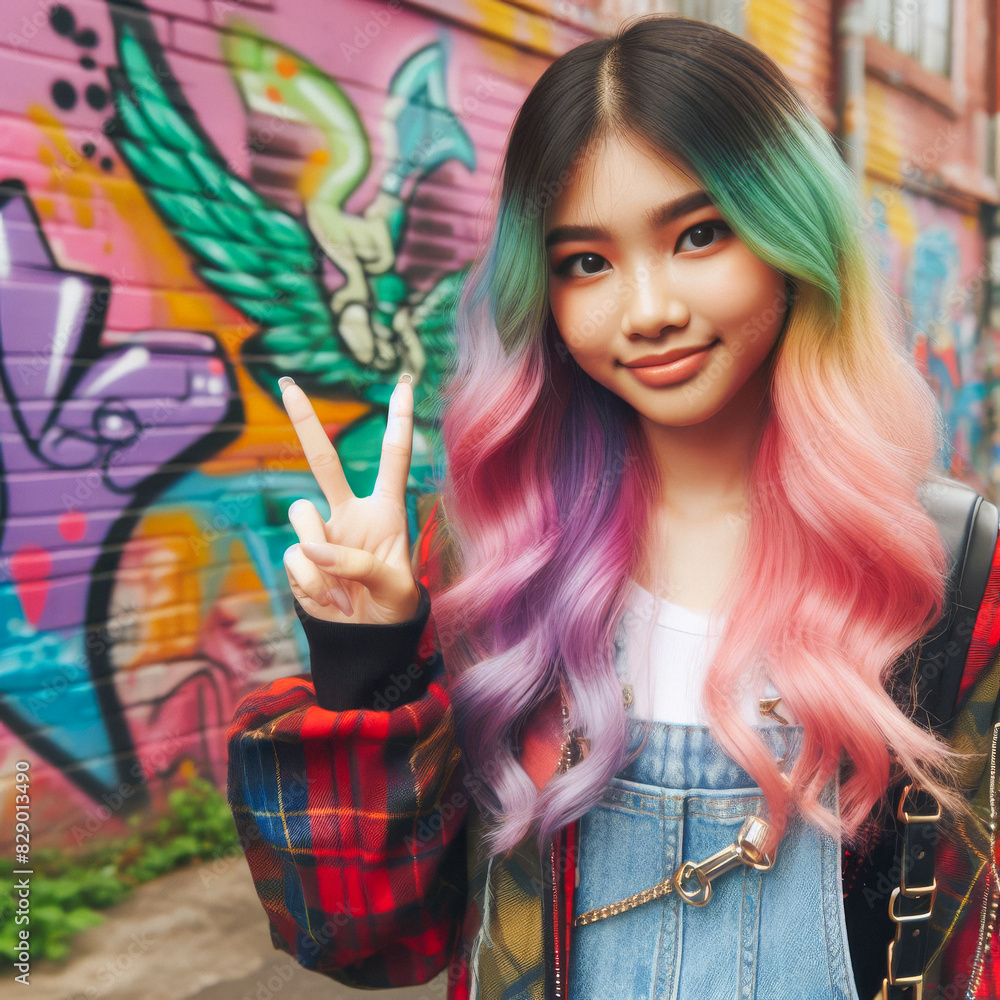 Foto de K-Pop Obsessed: Stylish Asian K-Pop Fan with Dyed Hair ...