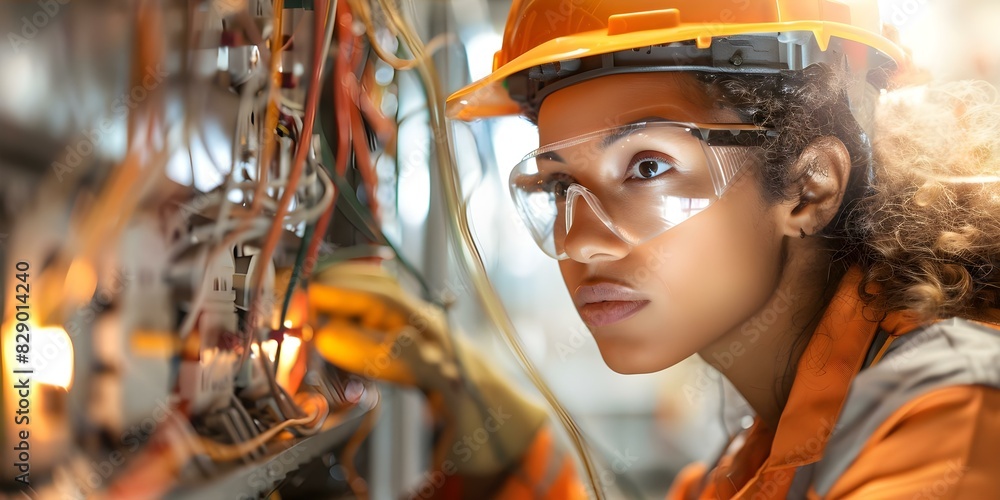 Inspecting Commercial Fuse Box for Electrical Safety: Woman in Safety ...