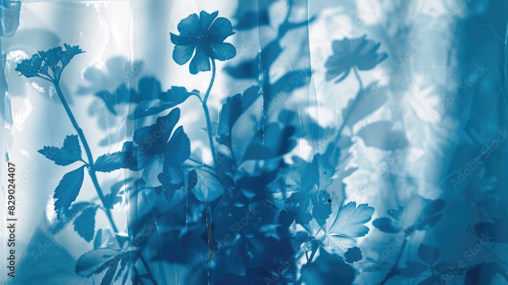 Sunlight exposure on cyanotype paper, capturing the silhouettes of ...