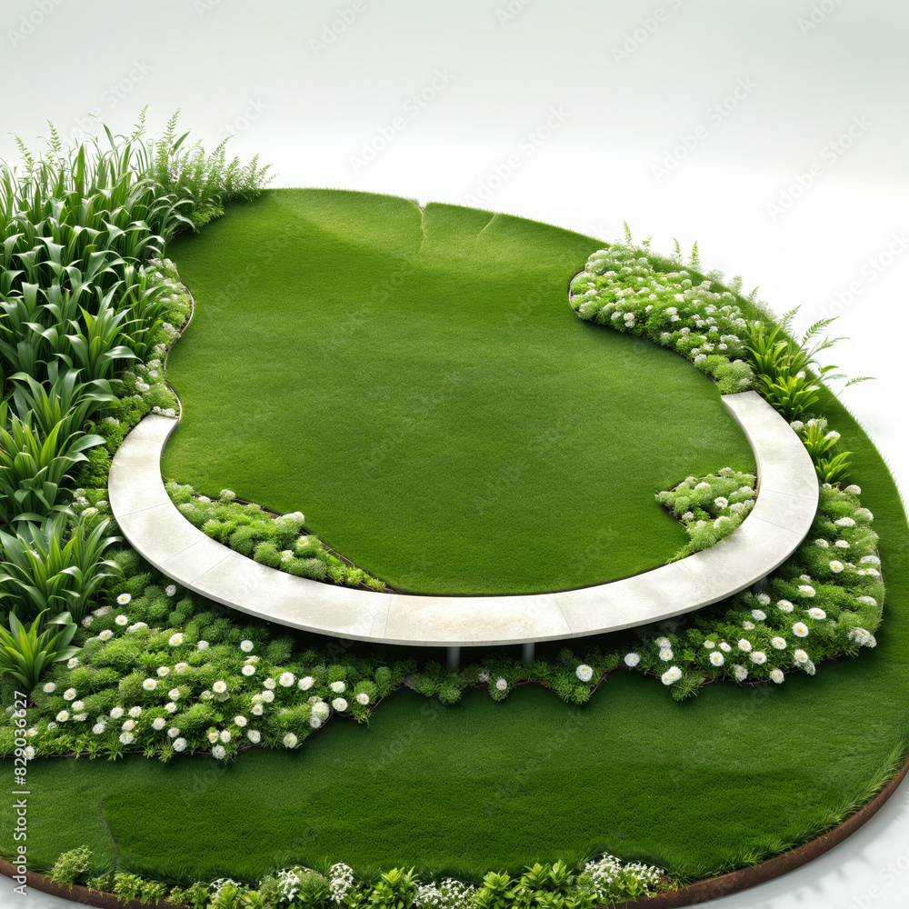 Gardening Grass 3D podium, green field land ground render isolated ...