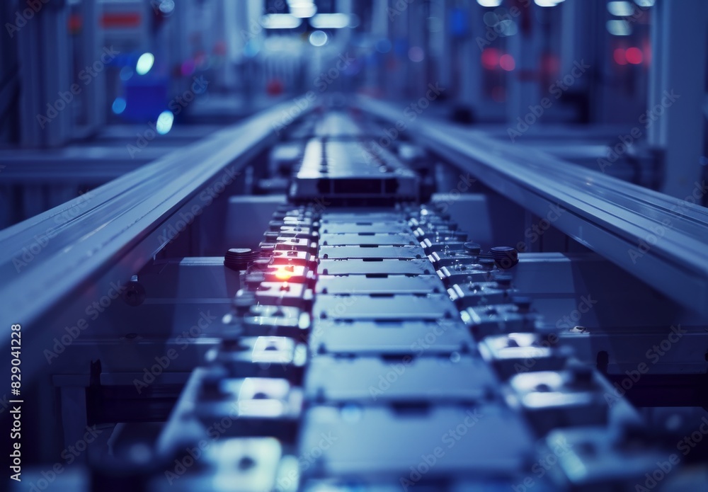 Close-up of lithium-ion cells in high-voltage electric vehicle battery ...