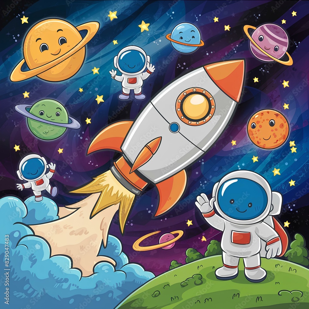 Space themed children coloring book cover, kids, activity book, page ...