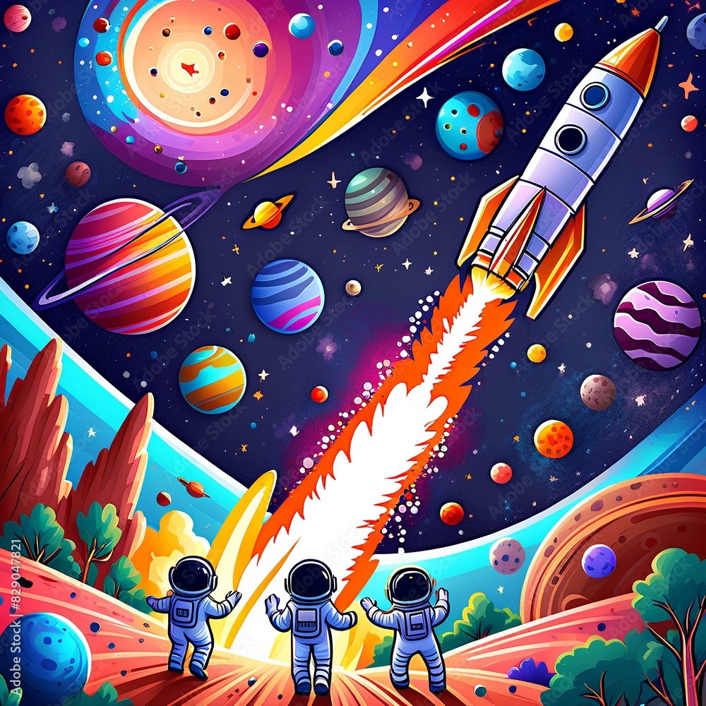 Space themed children coloring book cover, kids, activity book, page ...