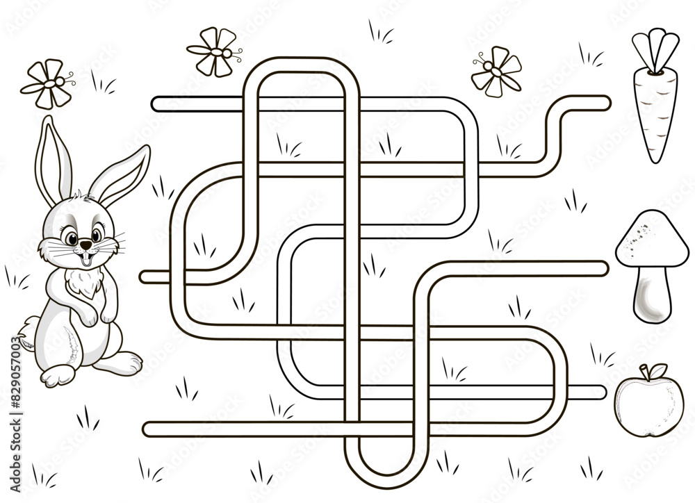 Help the rabbit find the way to eating carrots. Maze game for kids ...